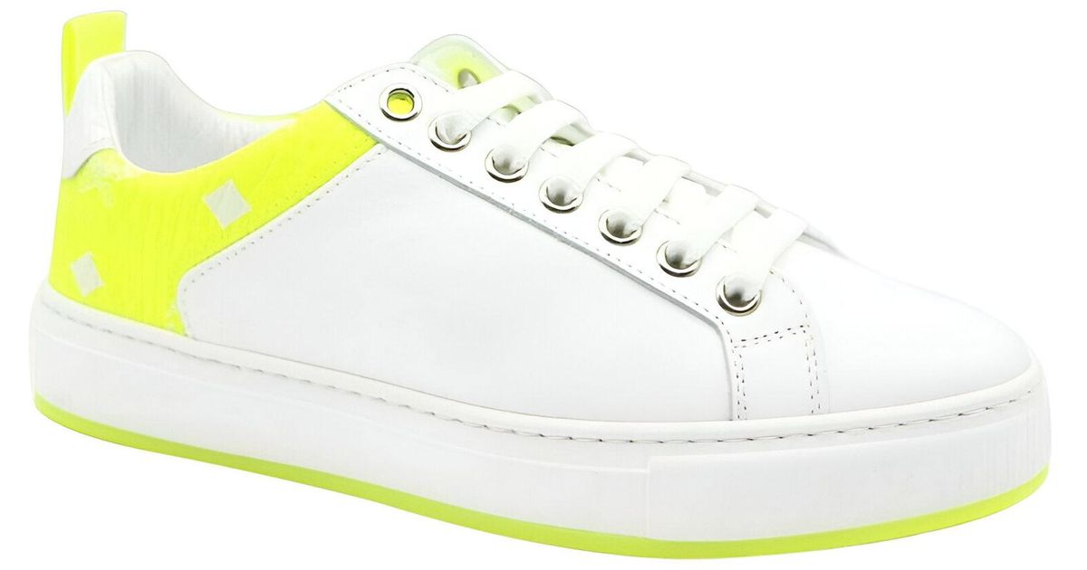 MCM Leather Neon Logo Trim Low Top Sneaker () in White | Lyst
