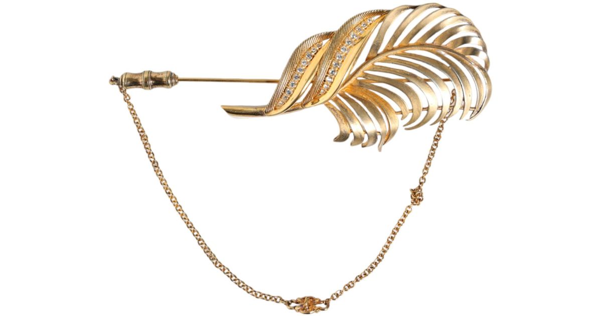 Dolce & Gabbana Tone 925 Sterling Leaf Crystal Chain Brooch in White | Lyst