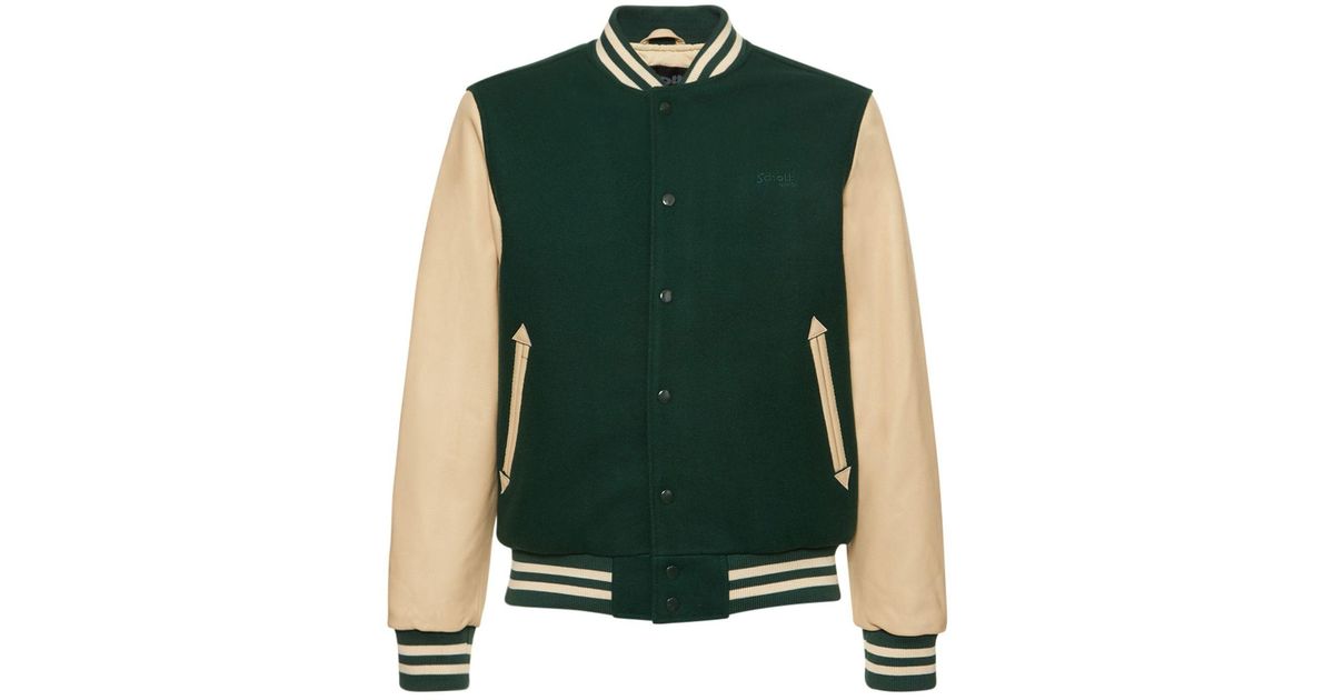 Schott Nyc Logo Leather & Wool Varsity Jacket in Green for Men | Lyst Schott Nyc Logo Leather & Wool Varsity Jacket in Green for Men | Lyst