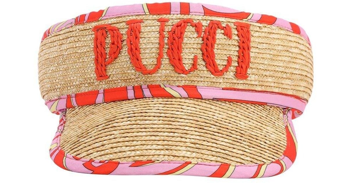 Emilio Pucci Logo Straw Visor in Natural | Lyst