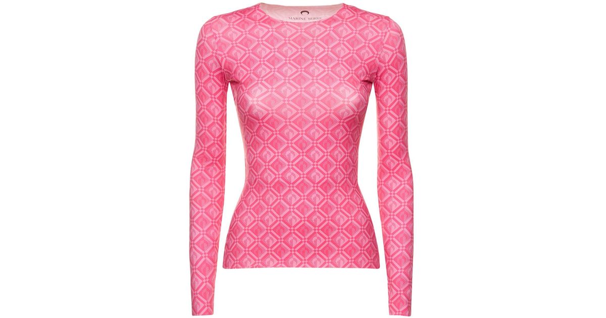 Marine Serre Moon Diamant Printed Second Skin Top in Pink | Lyst