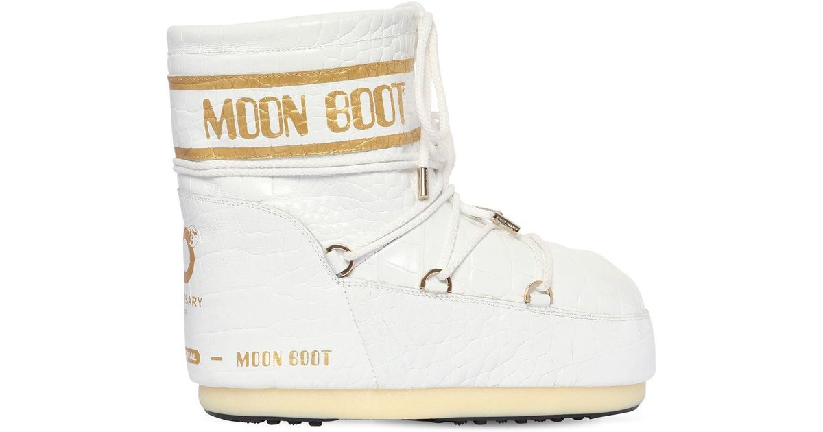 Moon Boot 50mm Croc Embossed Leather Snow Boots in White - Lyst
