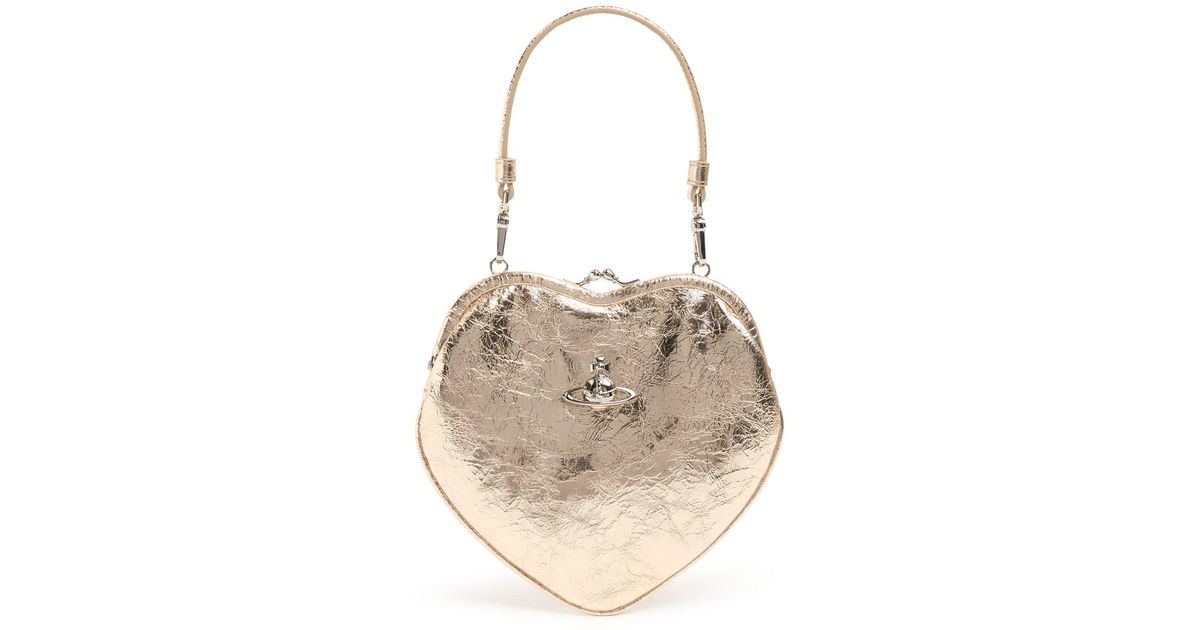 Vivienne Westwood Belle Heart Frame Metallic Crinkle Purse Unique in Natural | Lyst