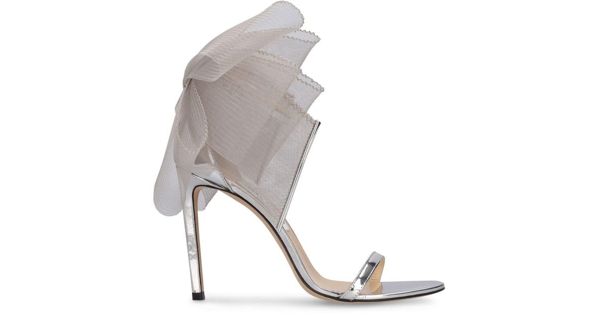 Jimmy Choo 100mm Aveline Metallic Sandals W/ Bow in White | Lyst Jimmy Choo 100mm Aveline Metallic Sandals W/ Bow in White | Lyst