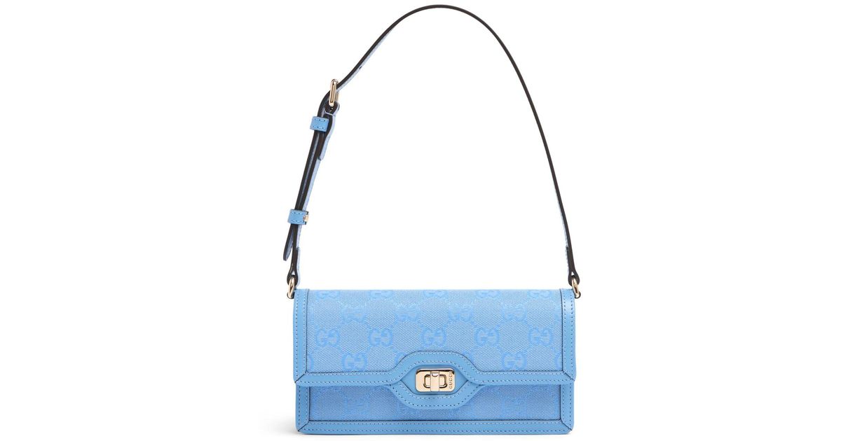 Gucci Mini Luce Leather & Canvas Shoulder Bag in Blue | Lyst