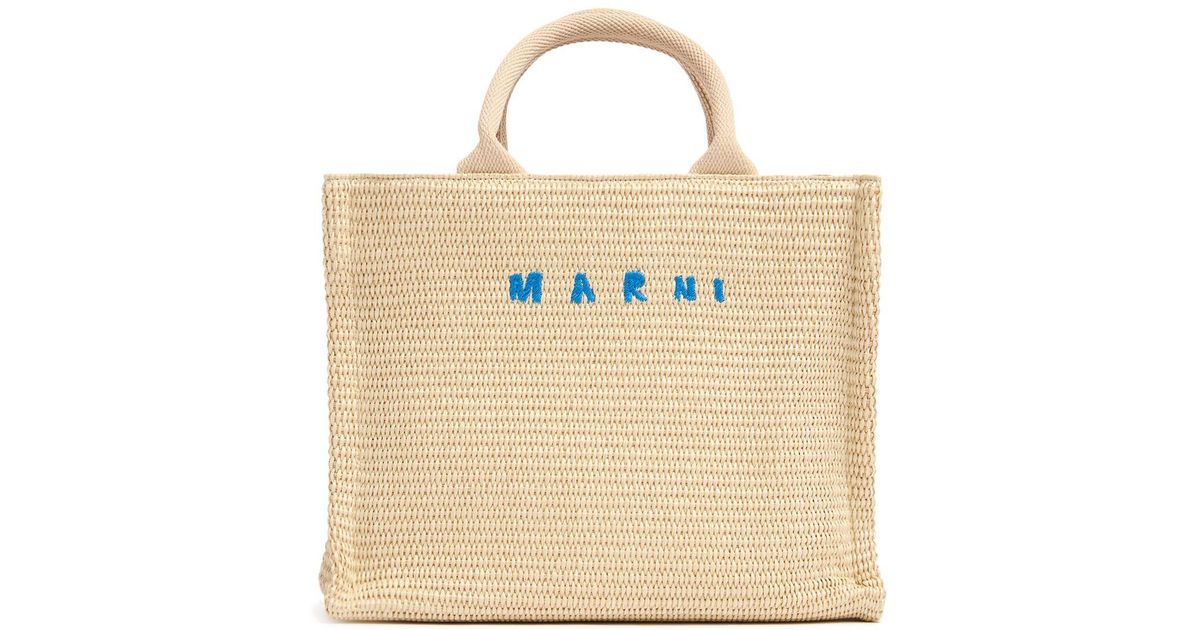 Marni Small Logo Raffia Effect Tote Bag Silk Unique in Natural | Lyst Marni Small Logo Raffia Effect Tote Bag Silk Unique in Natural | Lyst
