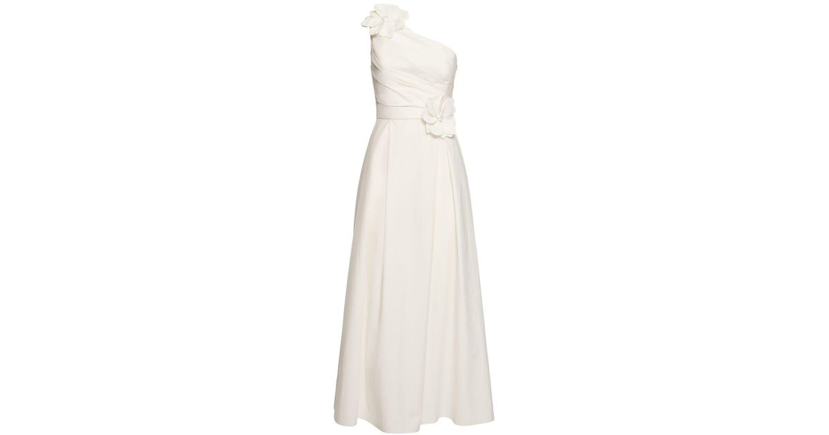 Elie Saab One Shoulder Poplin Midi Dress in White | Lyst