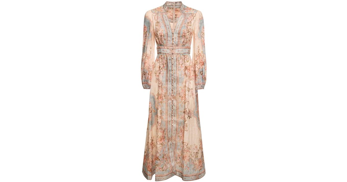 Zimmermann August Plunge Linen Midi Dress in Natural | Lyst Zimmermann August Plunge Linen Midi Dress in Natural | Lyst