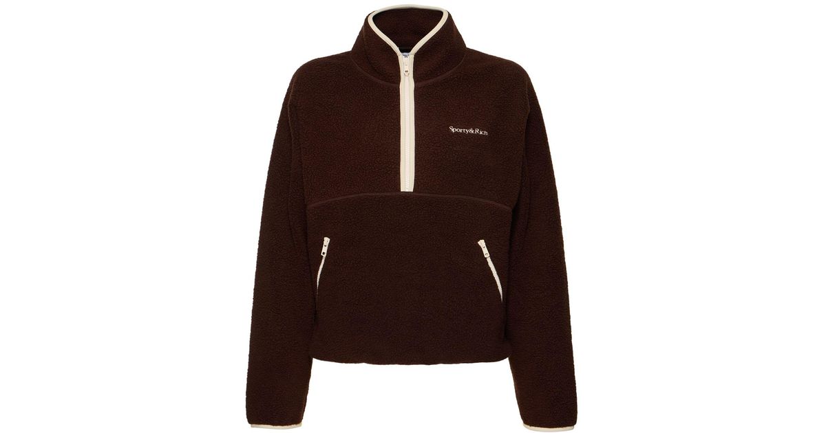 Sporty & Rich Serif Logo Half-Zip Tech Sherpa Jacket in Brown | Lyst