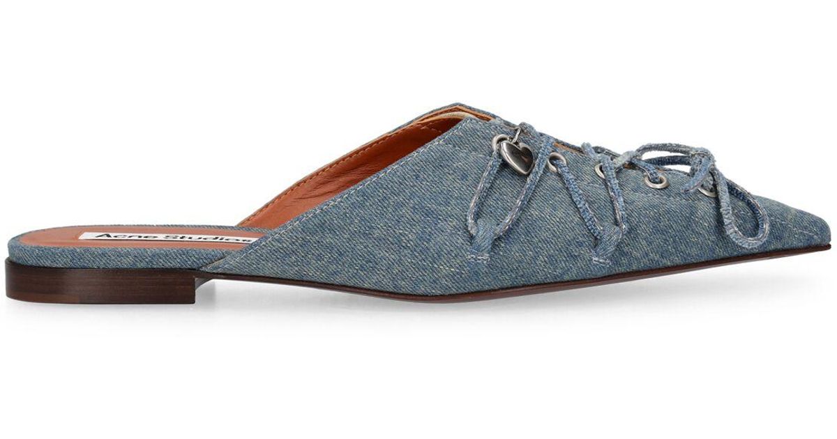 Acne Studios 10Mm Bitten Denim Flat Mules in Blue | Lyst