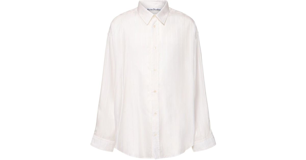Acne Studios Setar Logo Stiped Cupro Shirt in White for Men | Lyst