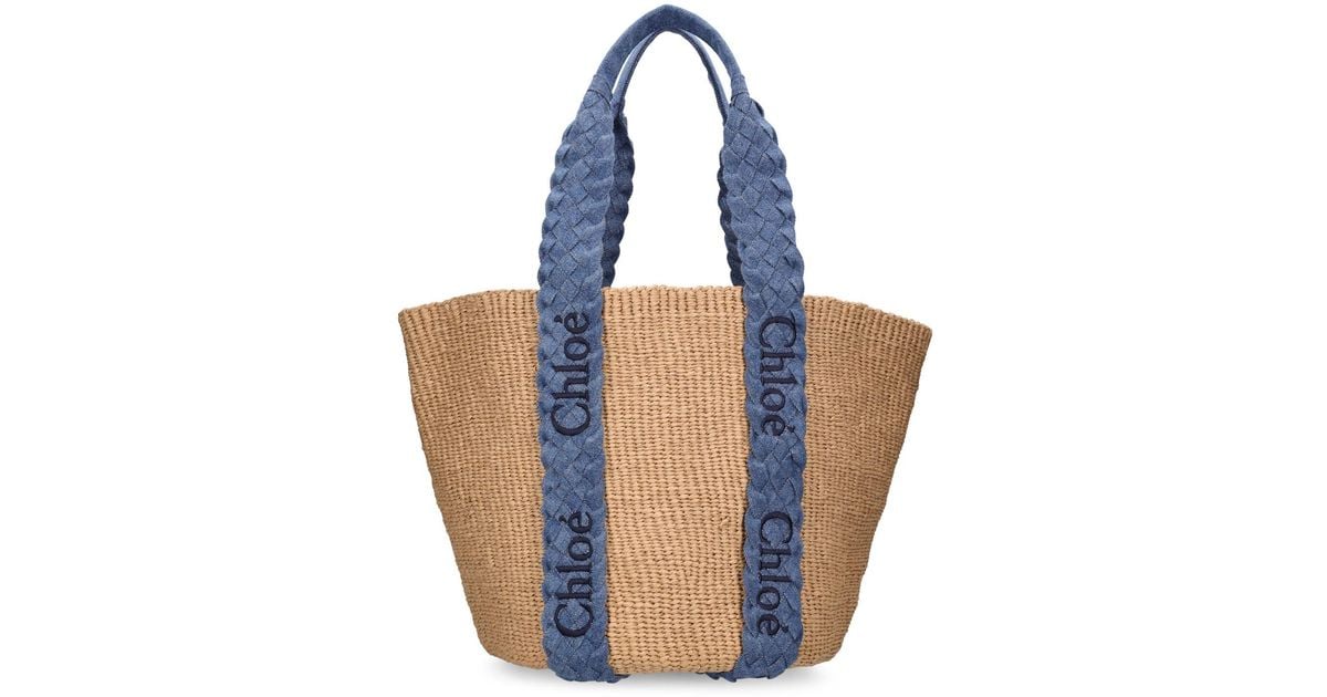 Chloé Large Woody Raffia & Tote Bag in Blue | Lyst UK