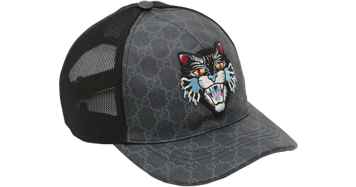 Gucci Leather Coated Original Gg Cat Patch Trucker Hat in Black for Men ...