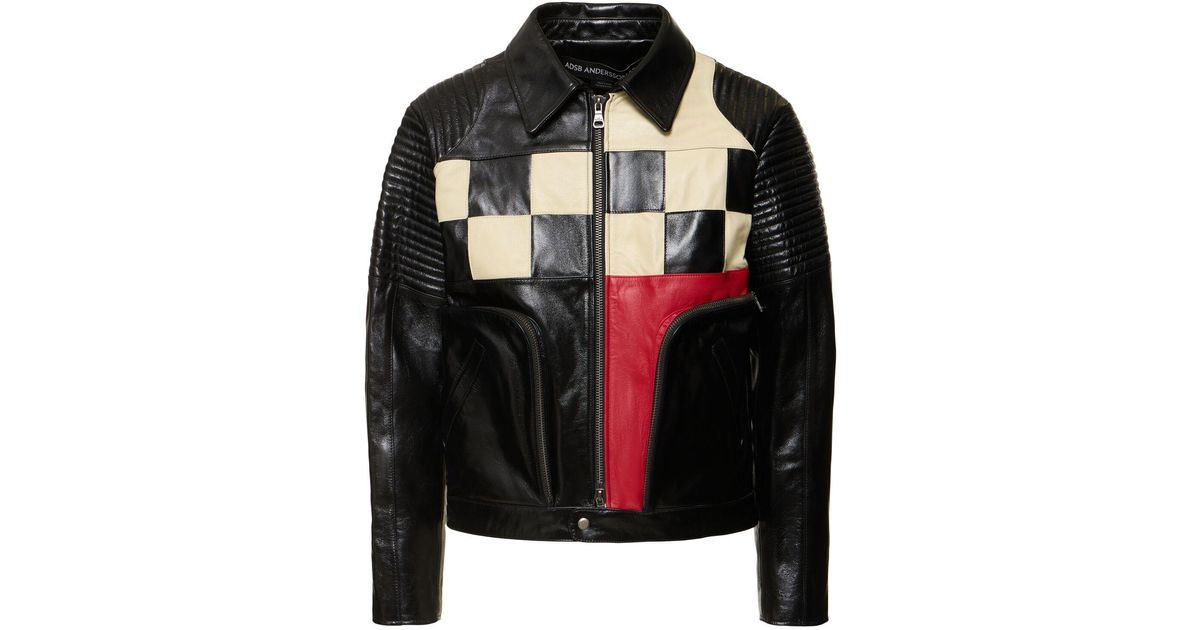 ANDERSSON BELL Checkerboard Leather Biker Jacket in Black for Men | Lyst