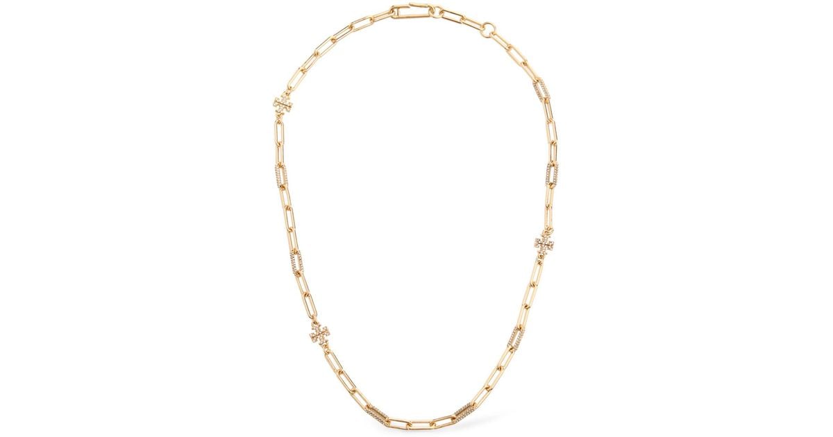 Tory Burch Good Luck Chain Pavé Necklace Unique in Natural | Lyst