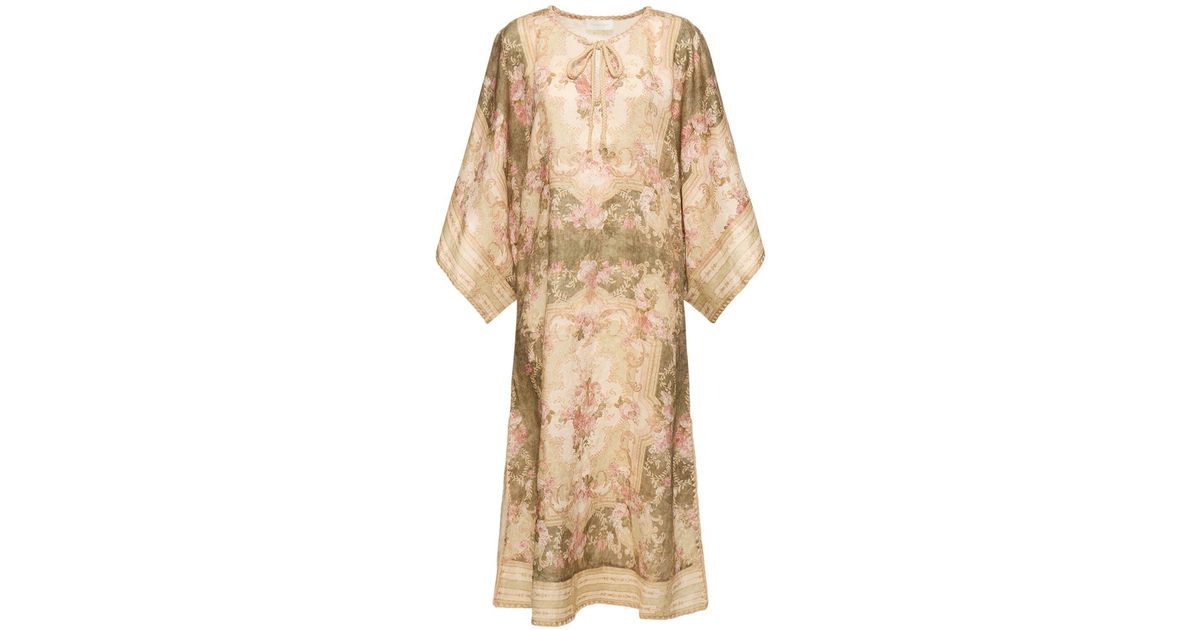 Zimmermann August Linen Midi Kaftan Dress in Natural | Lyst Zimmermann August Linen Midi Kaftan Dress in Natural | Lyst