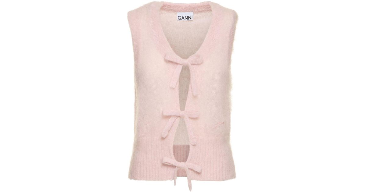 Ganni Light Mohair Blend Tie-string Vest in Pink | Lyst
