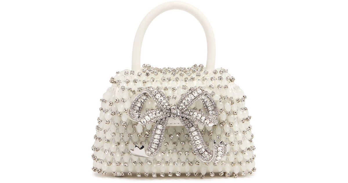 Self-Portrait Micro Bow Embroidery Top Handle Bag in White | Lyst