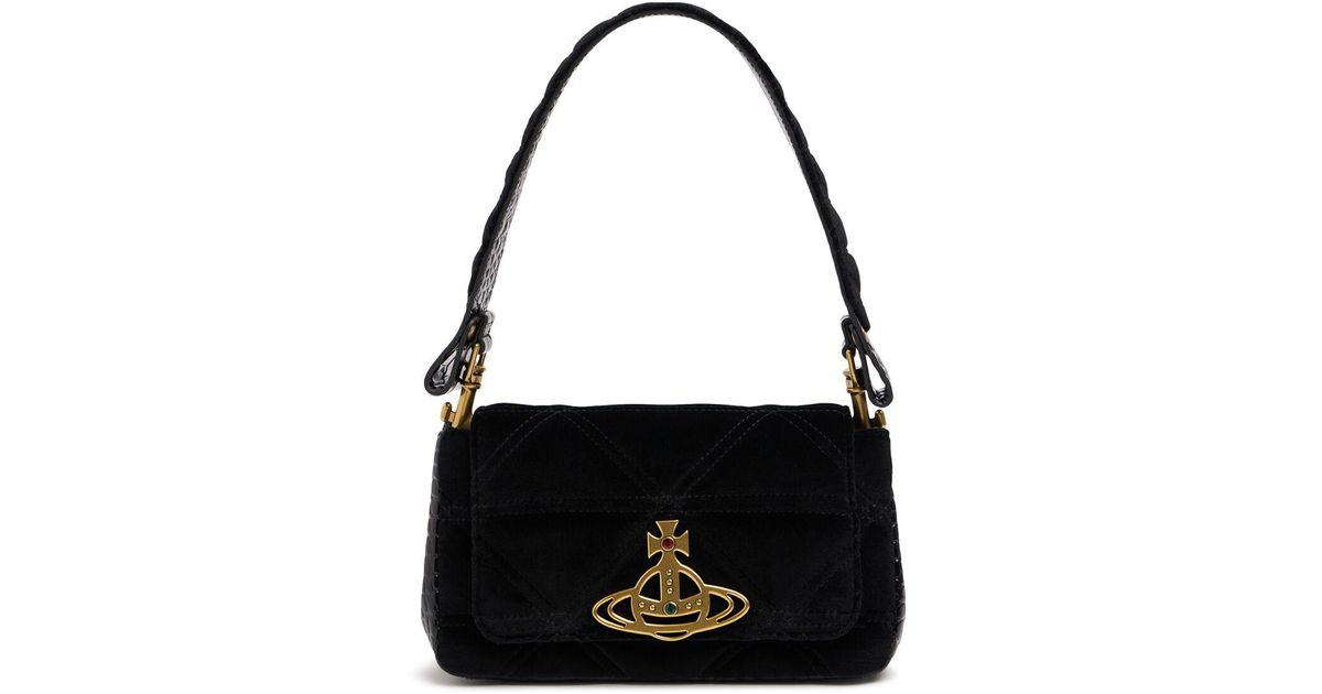 Vivienne Westwood Medium Hazel Quilted Velvet Shoulder Bag in Black | Lyst