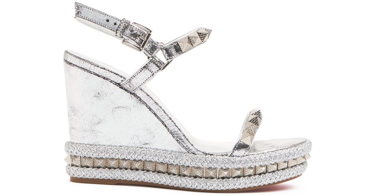 Christian Louboutin 110Mm Pyraclou Laminated Leather Wedges in White | Lyst