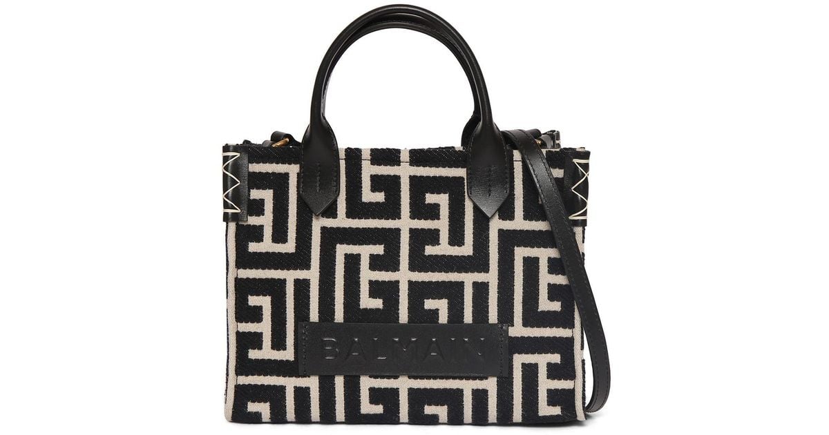 Balmain Small B-army Monogram Jacquard Shopper Tote Bag in Black | Lyst