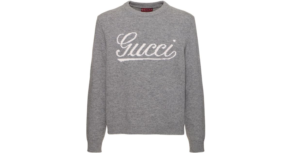 Gucci Logo Wool Knit Sweater in Gray for Men | Lyst