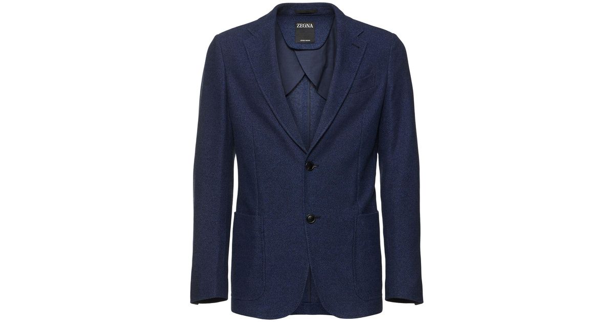 ZEGNA Micro Structure Cotton Jersey Jacket in Blue for Men | Lyst