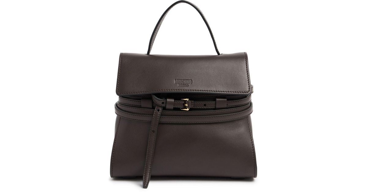 Moschino Mini Tie Me Leather Top Handle Bag in Black | Lyst