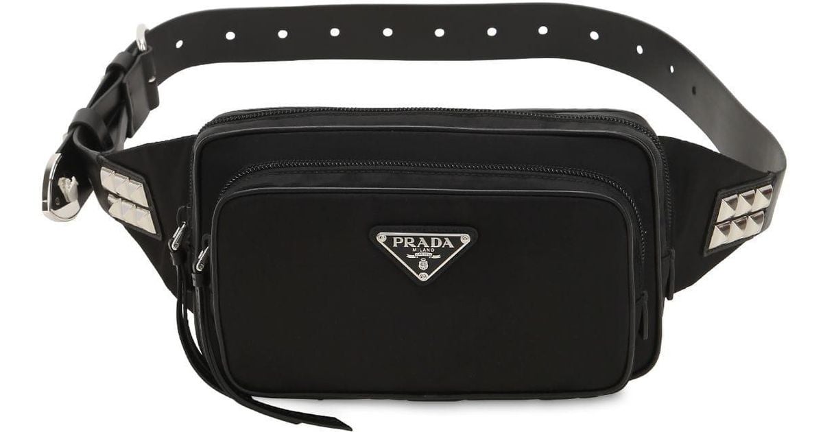 Prada New Vela Nylon Belt Bag W/ Studs in Black | Lyst Prada New Vela Nylon Belt Bag W/ Studs in Black | Lyst