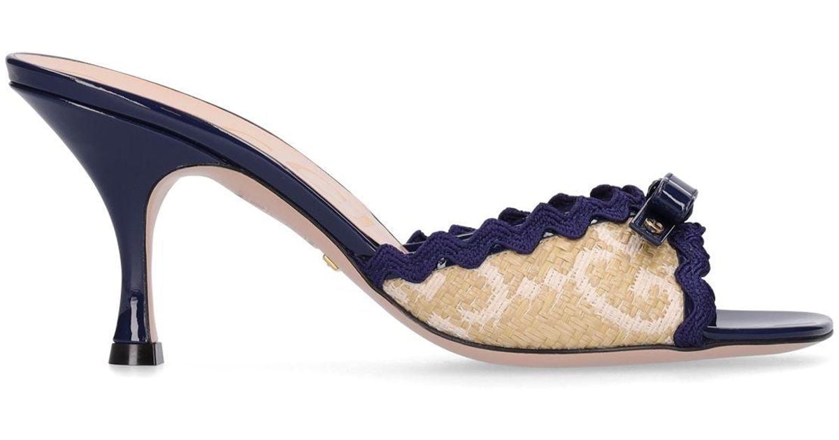 Gucci 75mm Kertu Raffia & Leather Sandals in Blue | Lyst