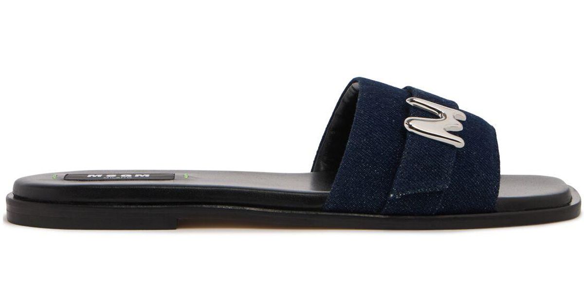 MSGM 10mm Denim Flat Sandals in Blue | Lyst