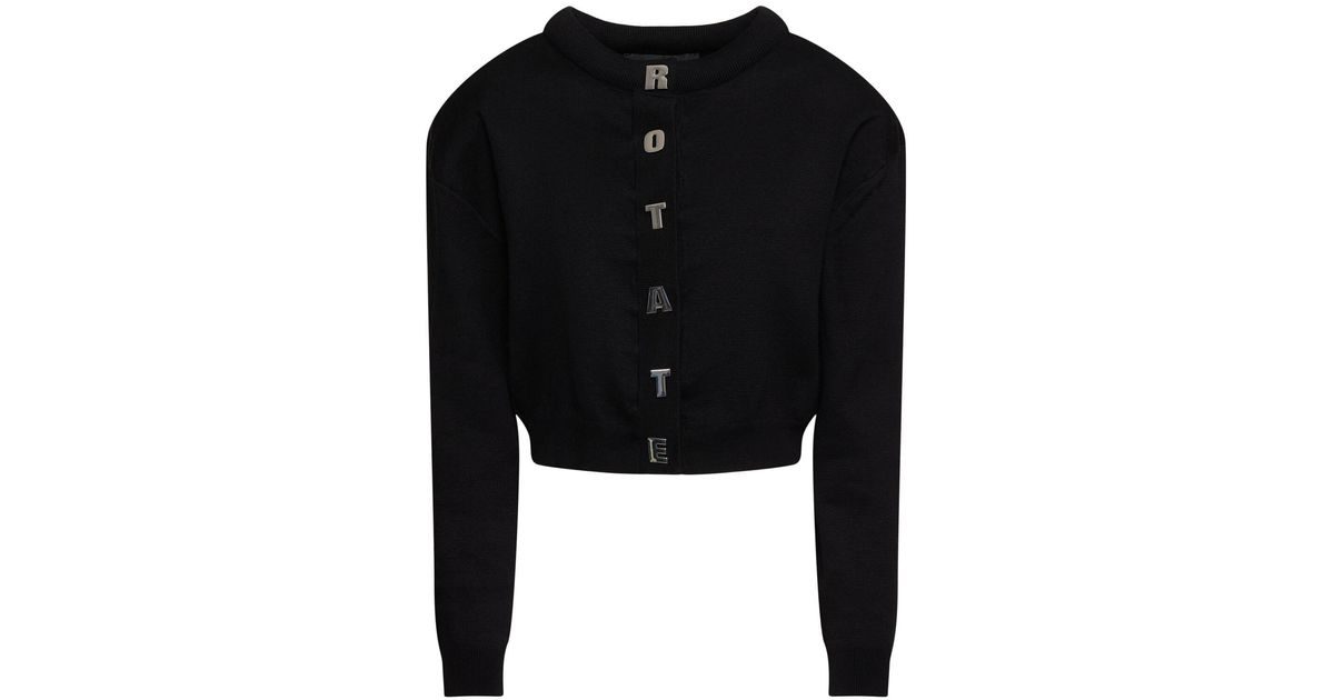 ROTATE BIRGER CHRISTENSEN Logo Knit Cotton Cardigan in Black | Lyst