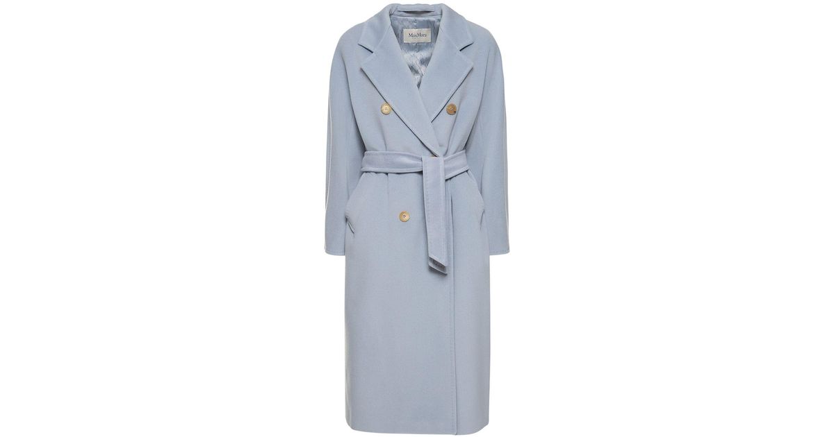 Max Mara Madame Wool And Cashmere Long Belted Coat in Blue | Lyst