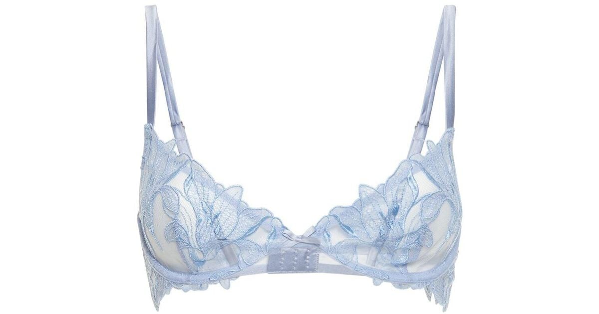 Fleur du Mal Lily Embroidered Lace Plunge Demi Bra in Light Blue (Blue ... Fleur du Mal Lily Embroidered Lace Plunge Demi Bra in Light Blue (Blue ...