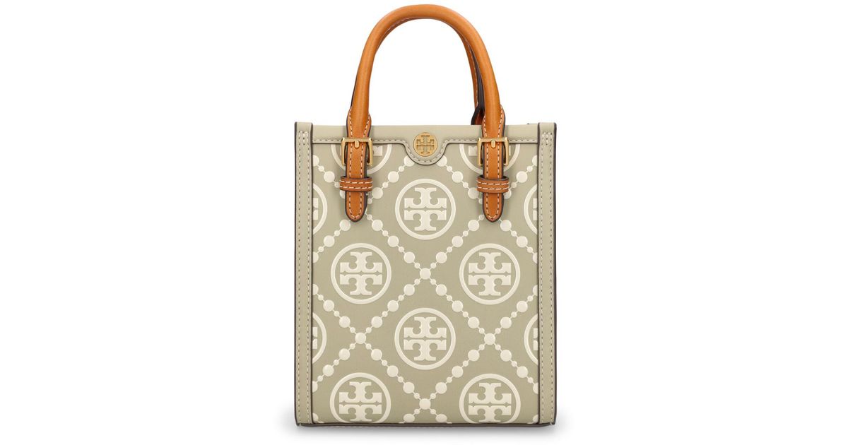 Tory Burch Mini N/s T Monogram Contrast Tote Bag in Natural | Lyst