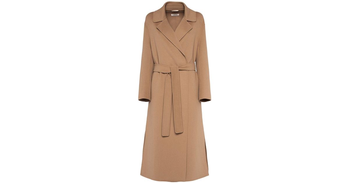 Max Mara Livia Belted Wool Long Coat in Natural | Lyst