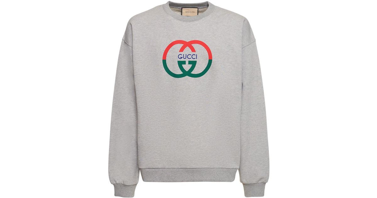 Gucci Interlocking G-print Crewneck Cotton-jersey Sweatshirt in Gray ...