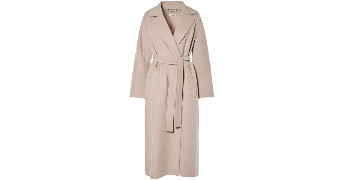 Max Mara Elisa Belted Wool Long Coat in Natural | Lyst