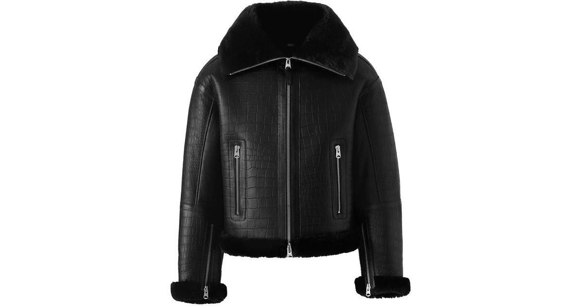 Mackage Memphis Croc Embossed Oversized Shearling Jacket in Black for ...