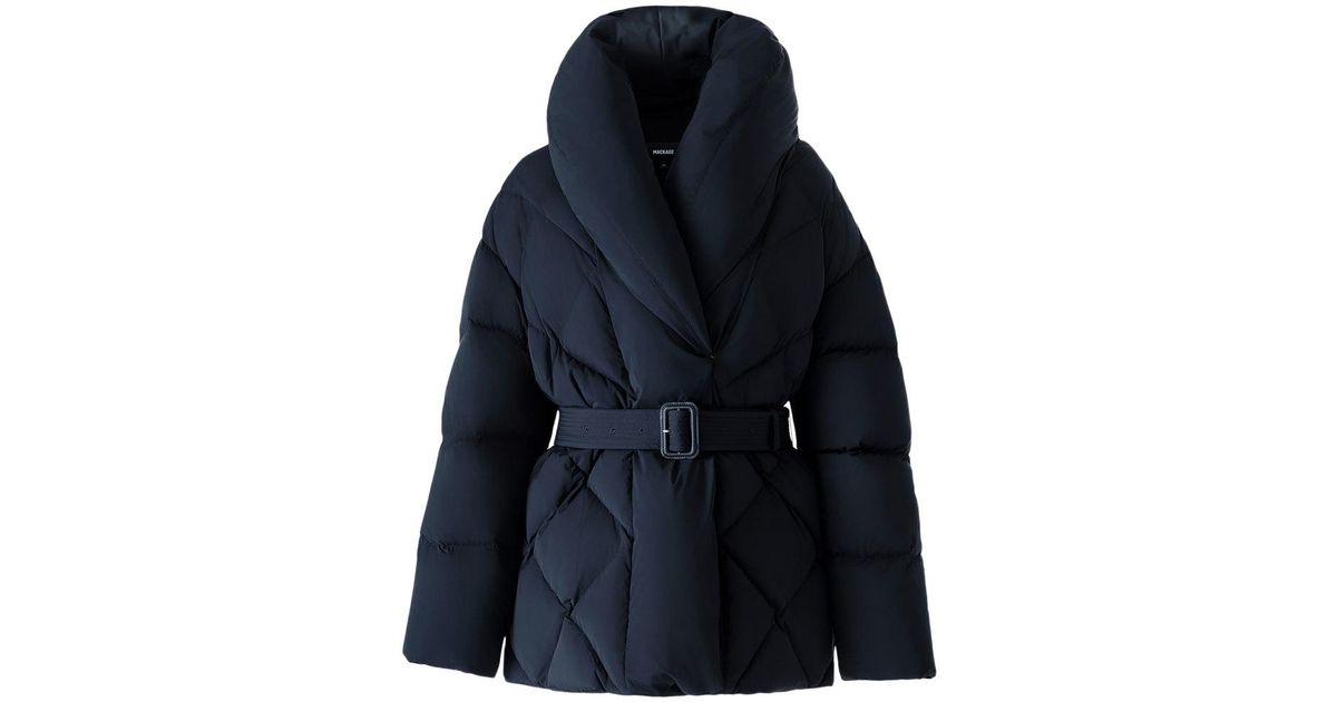 Mackage Z Down Belted Jacket With Shawl Collar in Blue | Lyst