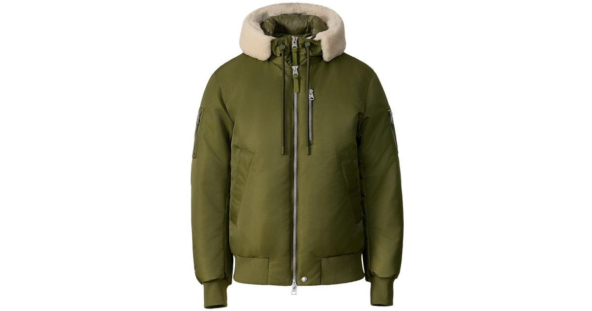 Mackage August Bomber Jacket With Shearling-Trimmed Hood in Green for ...