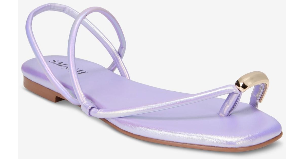 SMASH Shoes Charlotte Gold Toe Strappy Flat Sandals in Purple | Lyst