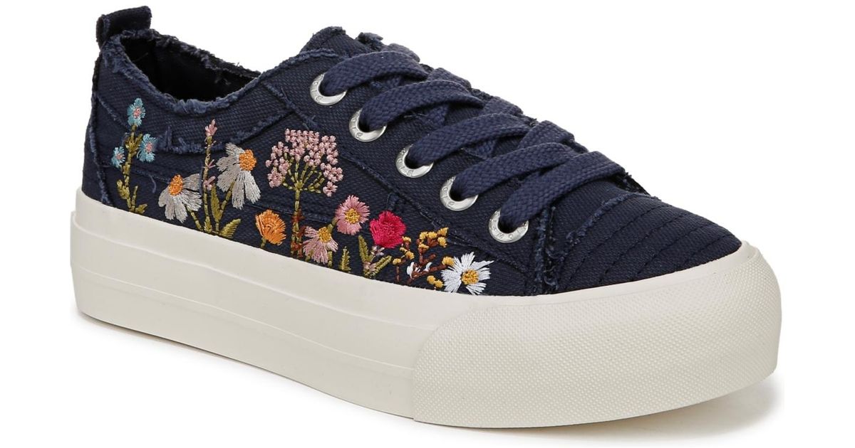 Blowfish Sadie-sun Embroidered Lace Up Platform Sneakers in Blue | Lyst