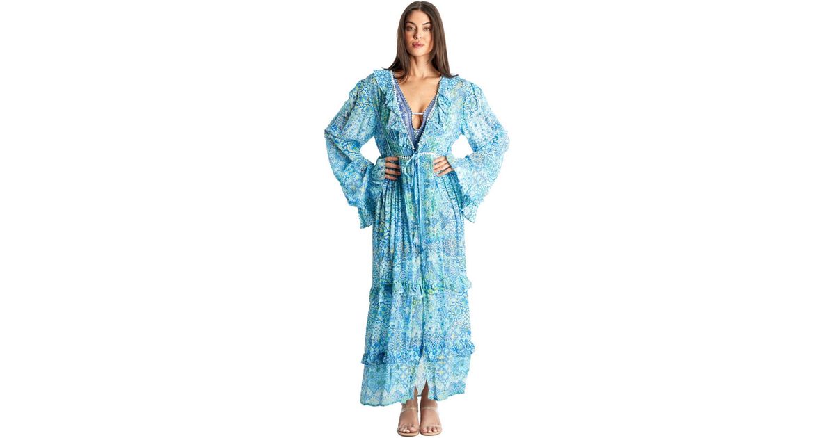 La Moda Clothing Maxi Tiered Overshirt Dress in Blue | Lyst