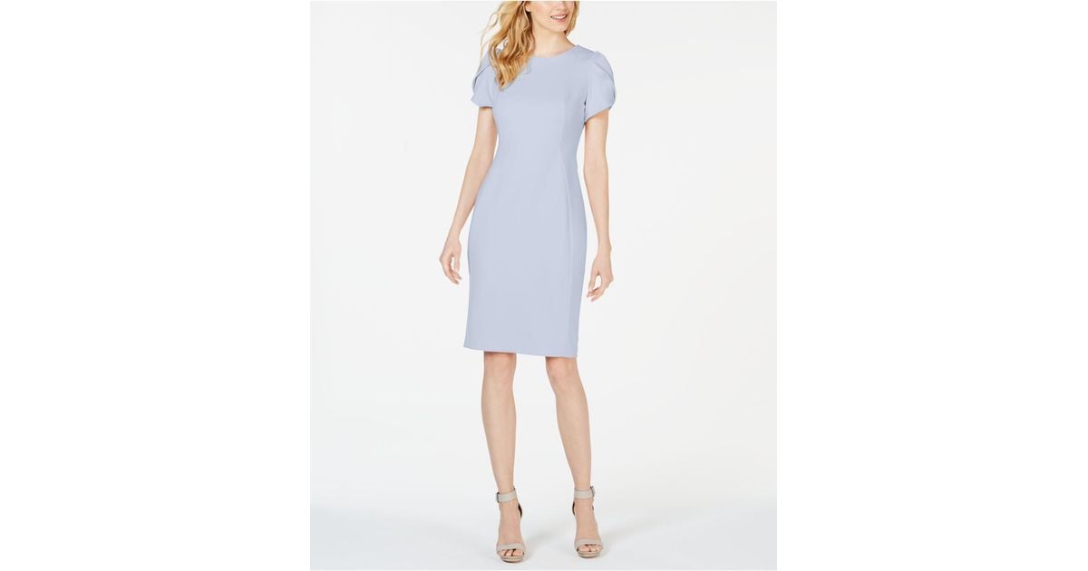 Calvin Klein Tulip Sleeve Scuba Crepe Sheath Dress In Blue Lyst