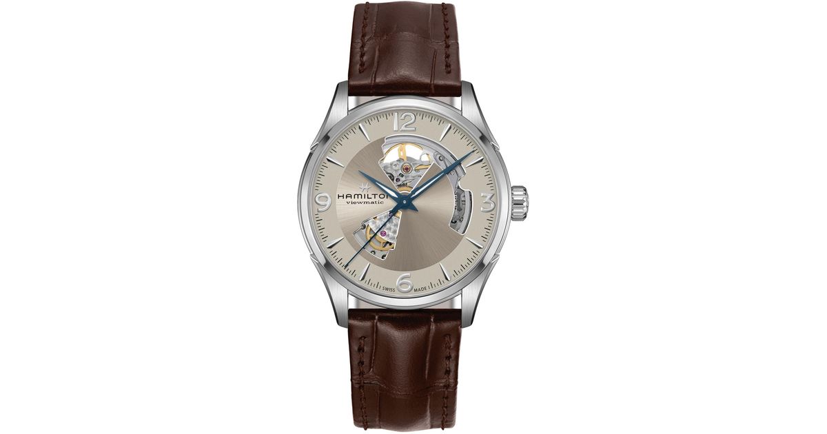 Hamilton Swiss Automatic Jazzmaster Open Heart Leather Strap Watch 42mm ...
