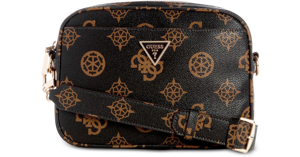 Guess Meridian Small Monogram Camera Crossbody Bag in Black | Lyst