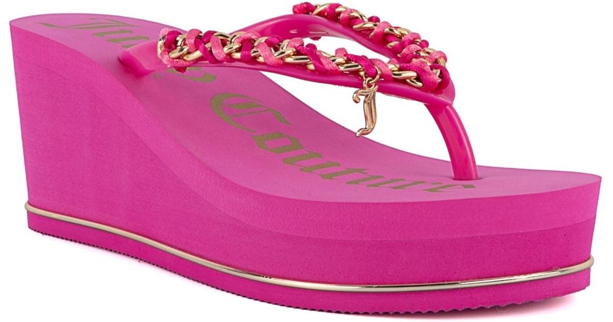 Juicy Couture Ullie Chain Detail Thong Platform Wedge Sandals in Pink ...