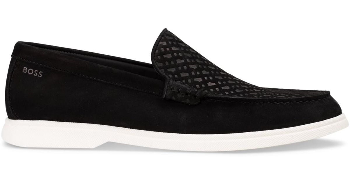 BOSS Boss By Sienne Embossed Monogram Loafer in Black for Men | Lyst
