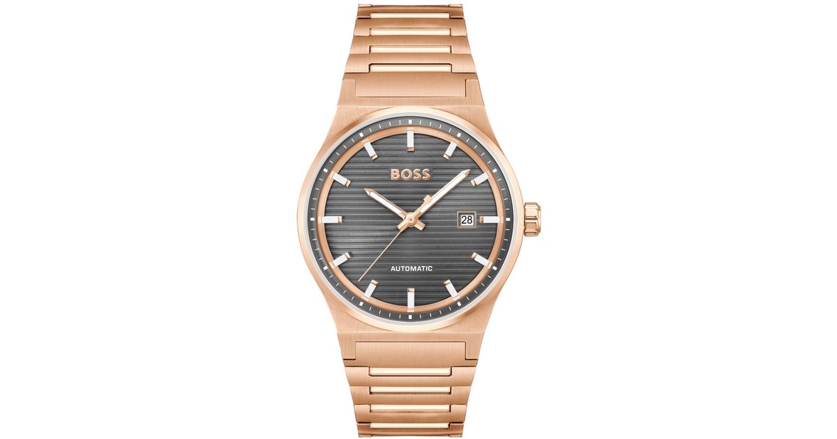 BOSS Candor Auto Mech-automatic Ionic Plated Rose Gold Steel Watch 41mm ...